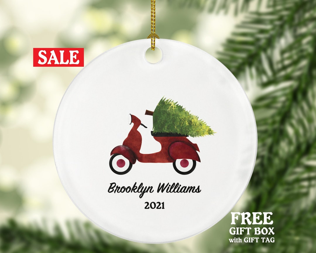 Red Moped Scooter Christmas Ornament Personalized - Riding Scooter ...