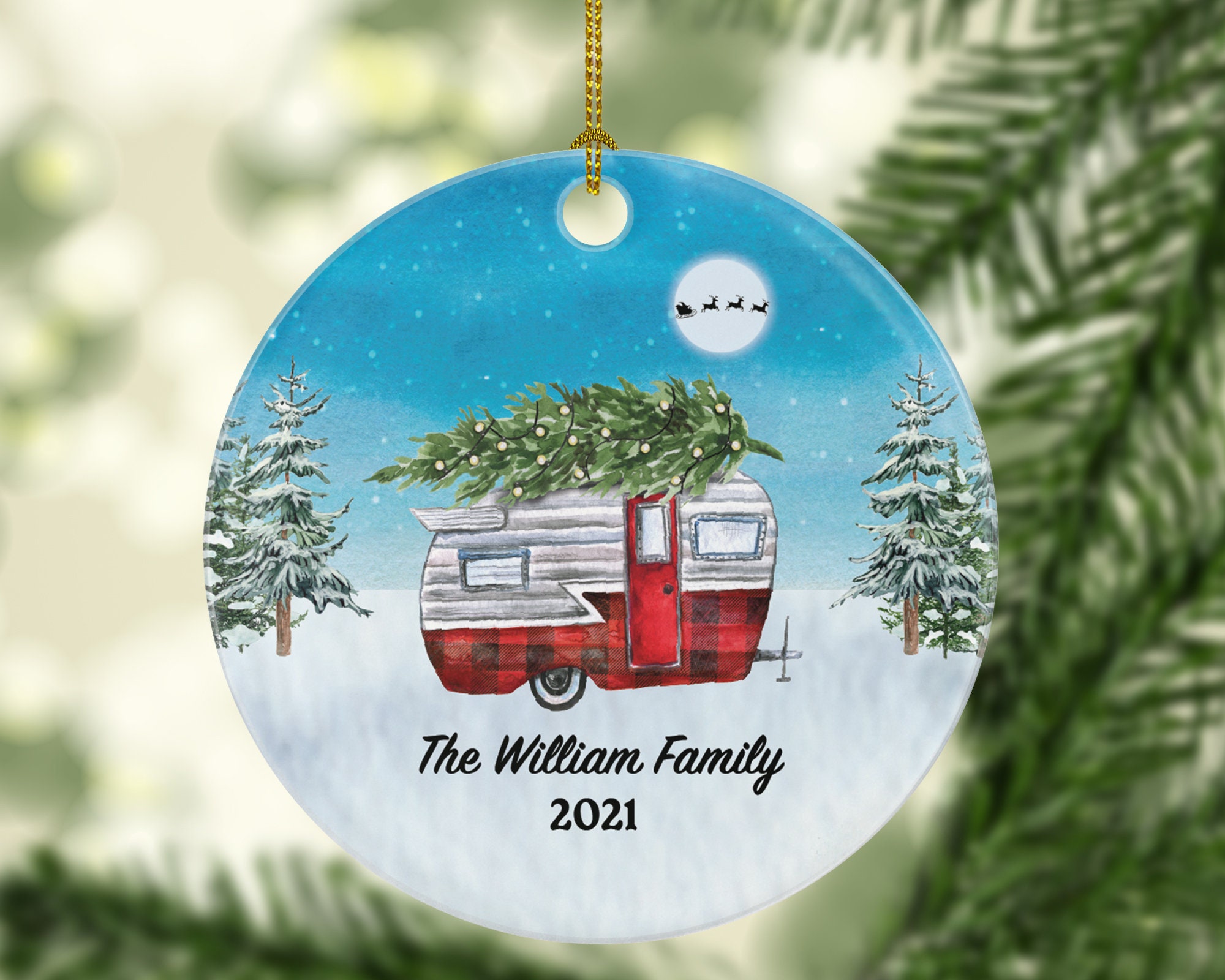 Camping Pull Trailer RV Camper Family Christmas Ornament - Etsy
