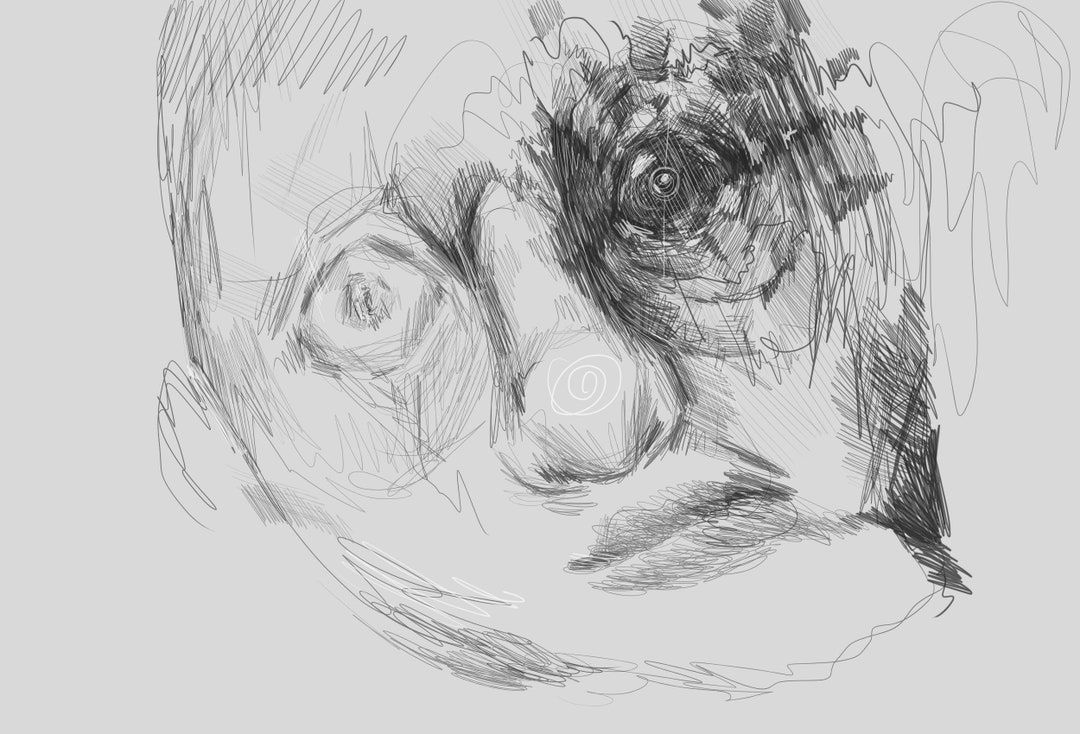 Horror Half Man Half Machine Portrait Graphic B+W Sci Fi ART PRINT ...