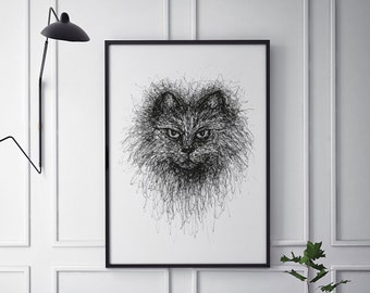 Scribble Cat Art - Etsy