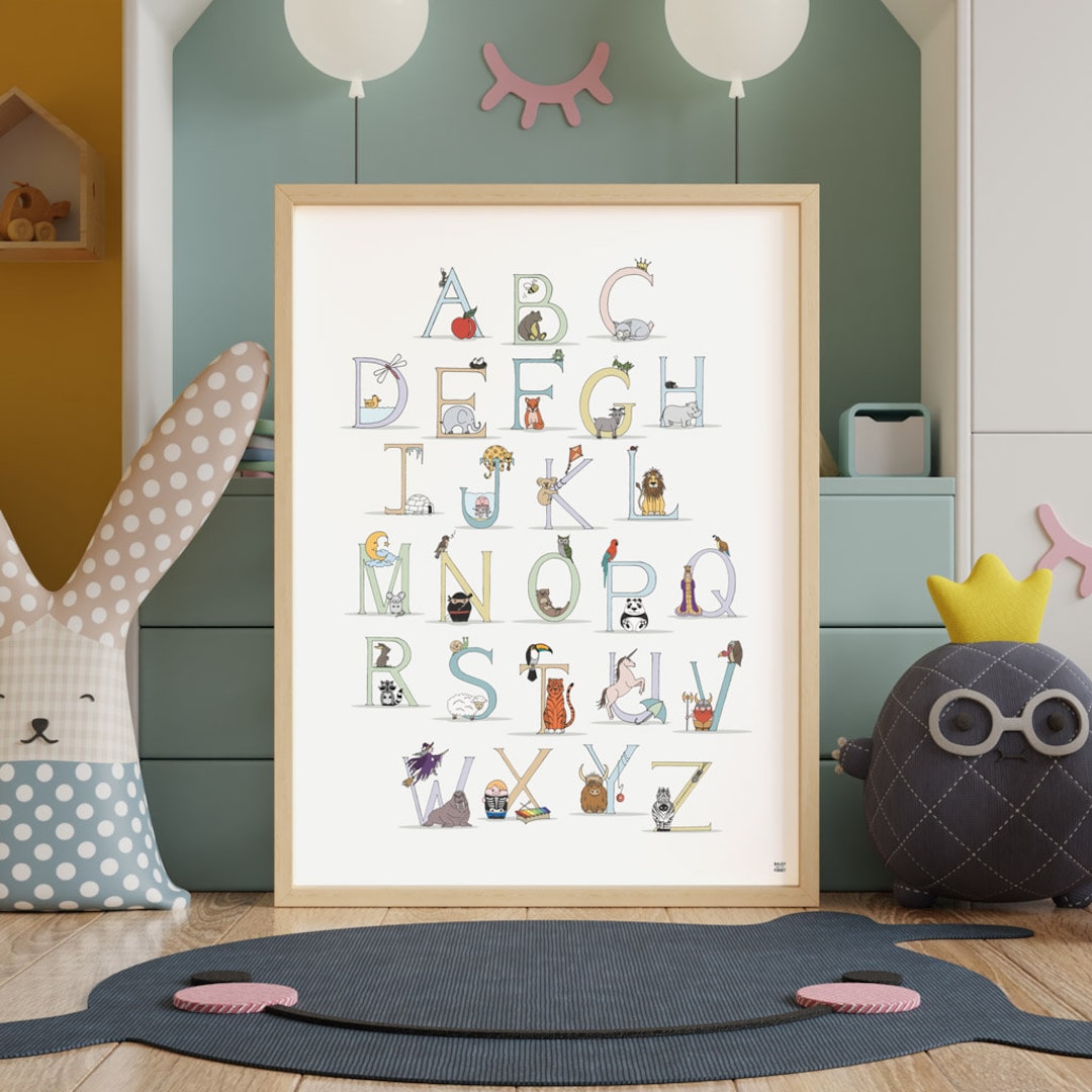 Alphabet Nursery Art Print, ABC Wall Art, ENGLISH Alphabet, Animal ...