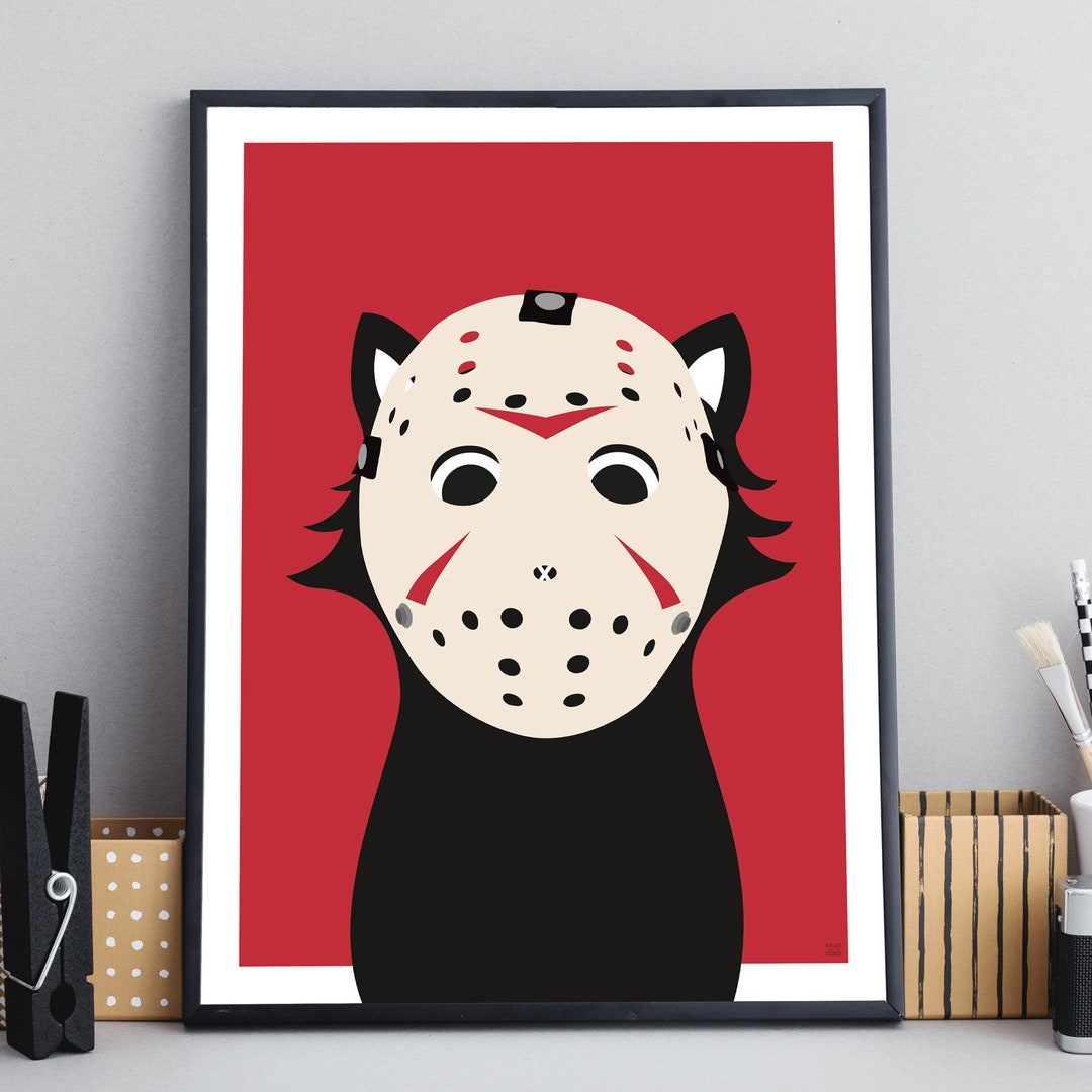 Jason Cat Wall Art Print, Halloween Print, Friday the 13th, Horror ...