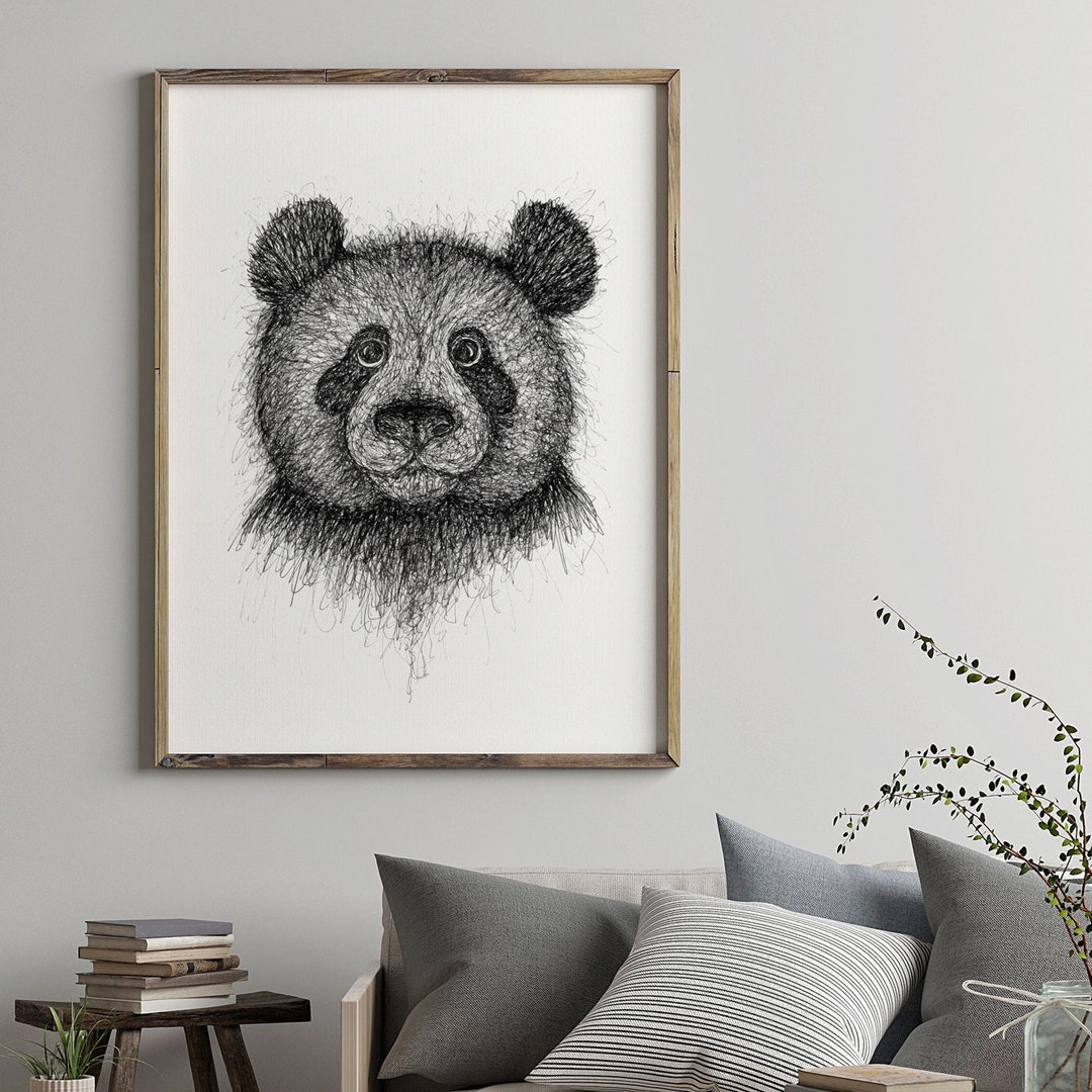 Panda Bear Wall Art Print, Animal Print, Black and White Panda Bear ...
