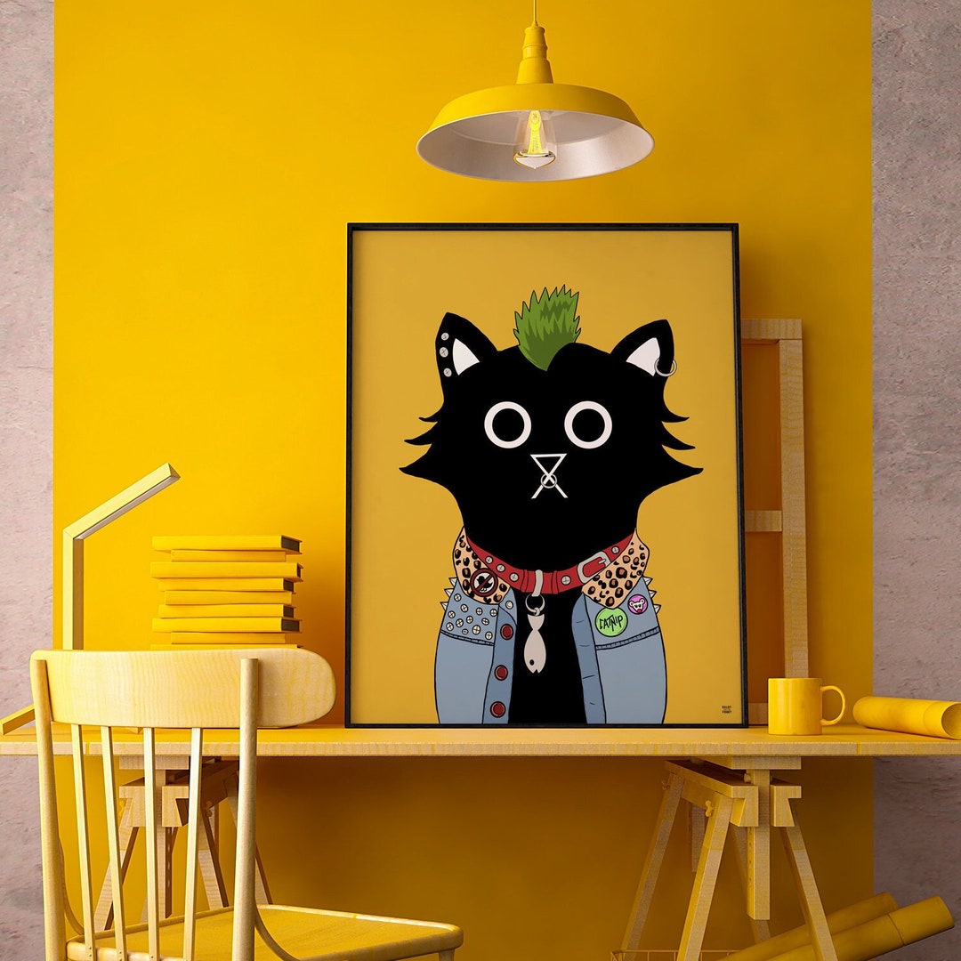 Punk Cat Wall Art Print, Rocker Print, Punk Cat Art, Animals in Clothes ...
