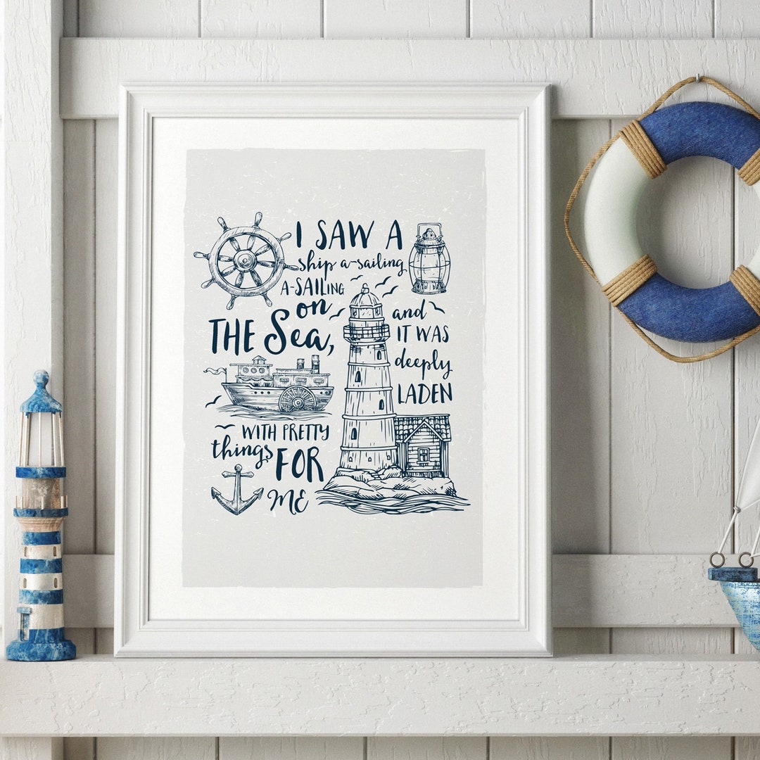 Nautical Nursery Rhyme Art Print: Ship, Lighthouse, Typography - Etsy