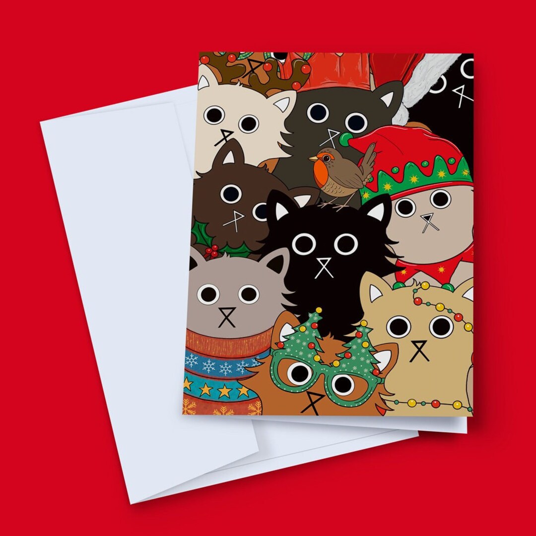 Cat Christmas Card, Cute Holiday Card, Funny Christmas Card, Festive ...