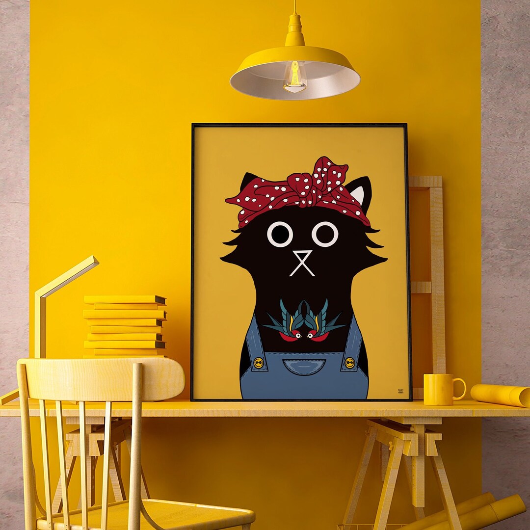 Rockabilly Cat Dungarees Giclee Fine Art Print, Wall Art Print ...