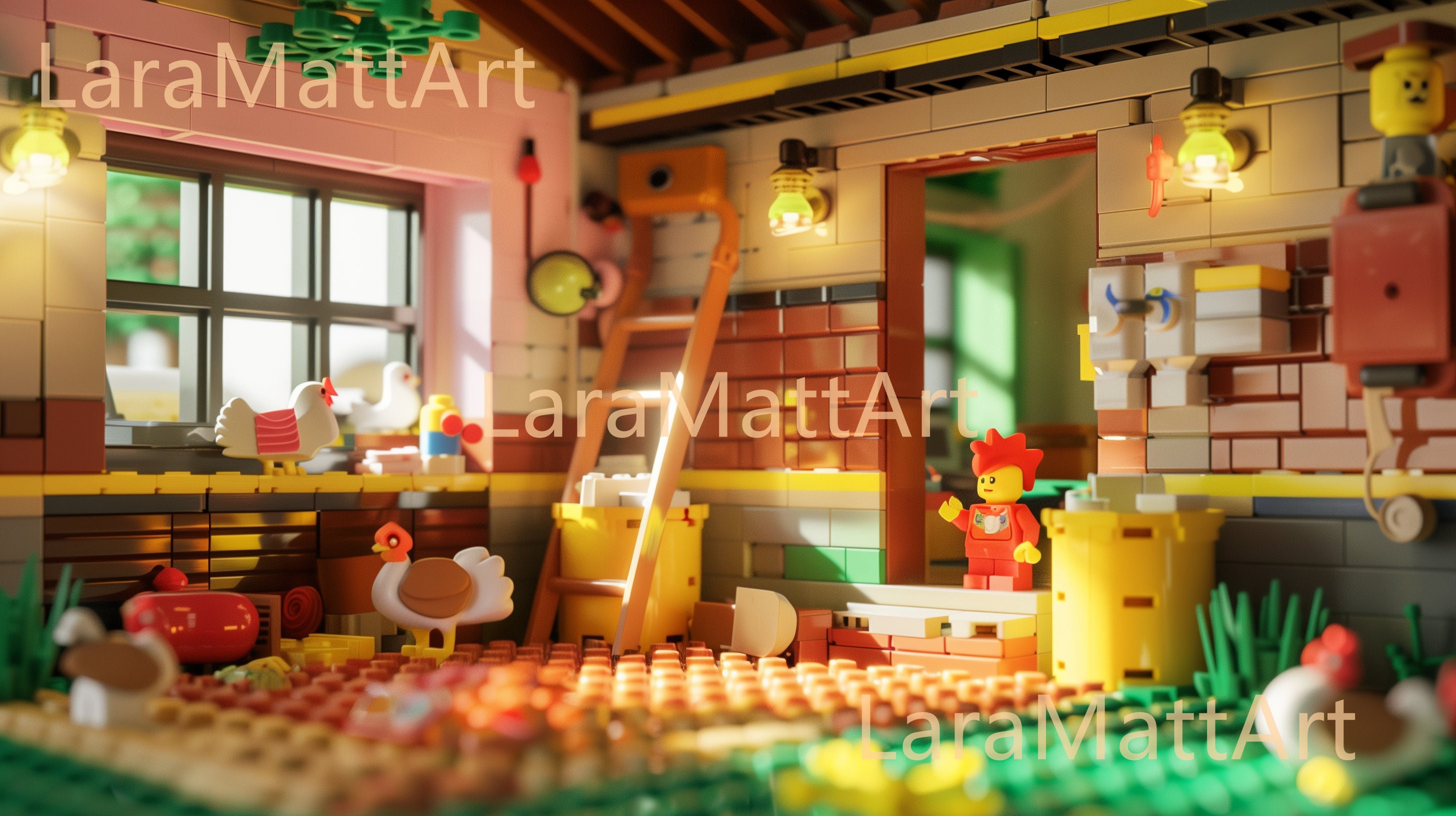 Wallpaper - Chicken Farm Building Block - Etsy