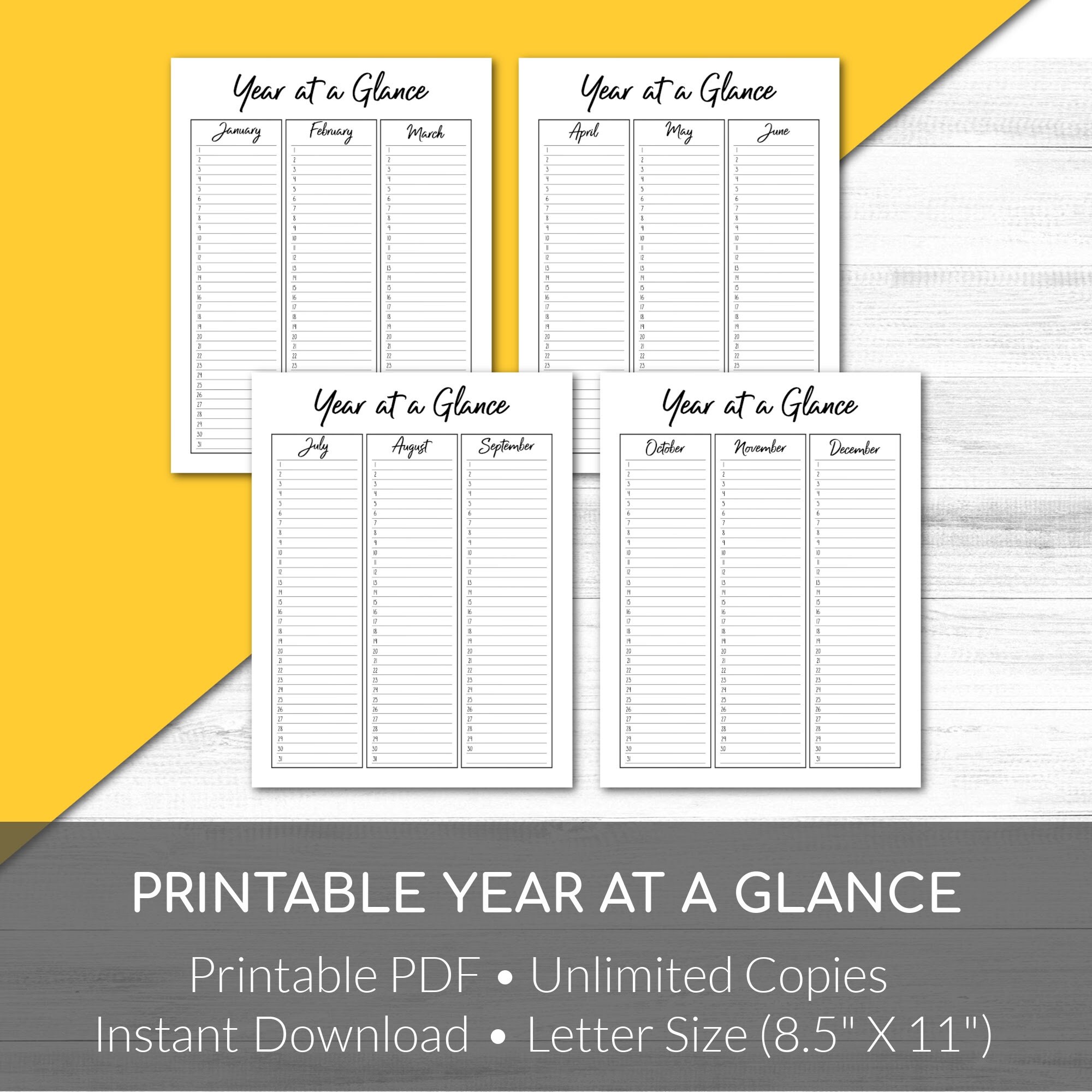 Printable Year at a Glance Undated Printable Planner Undated - Etsy