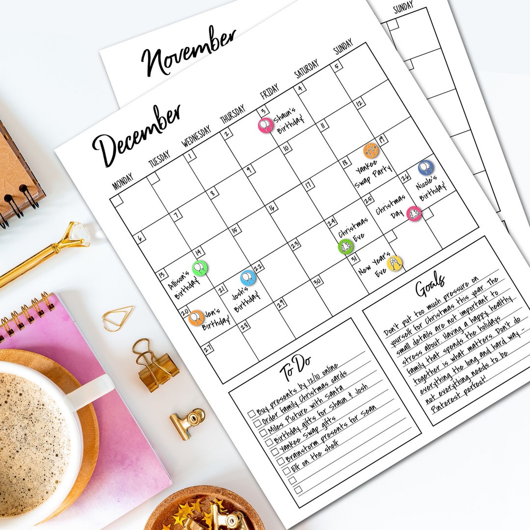 Printable Monthly Planner, Monthly Calendar, Printable Planner, Work ...