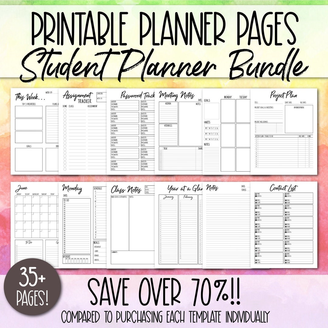 Bestsellers Printable Student Planner Bundle, Daily Printable Planner ...