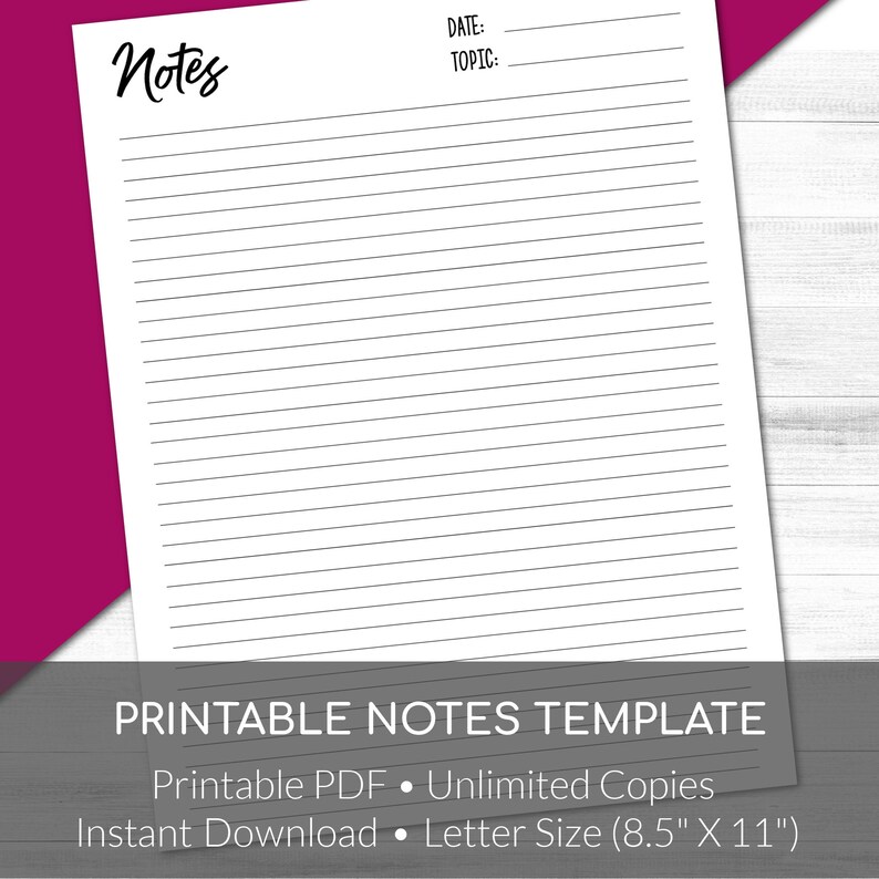 Printable Notes Page, Printable Note Paper, Printable Planner, Work ...