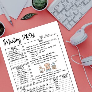 Printable Meeting Notes Template, Work Day Organizer, Office Organizer ...