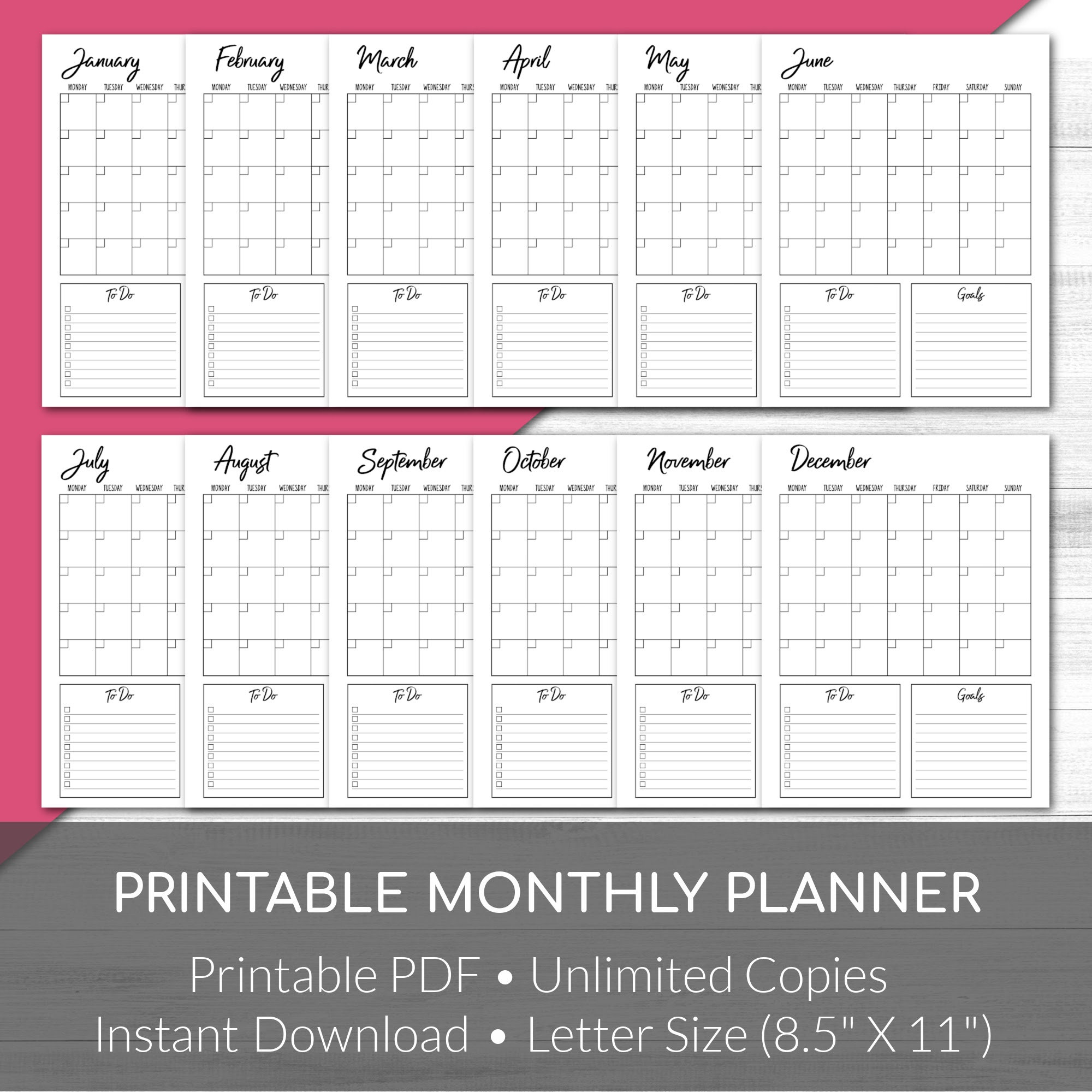 Printable Monthly Planner Monthly Calendar Printable | Etsy