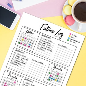 Printable Future Log, Undated Future Log, Year at a Glance, Undated ...