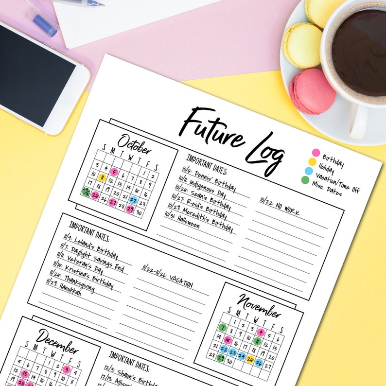 Printable Future Log, Undated Future Log, Year at a Glance, Undated ...