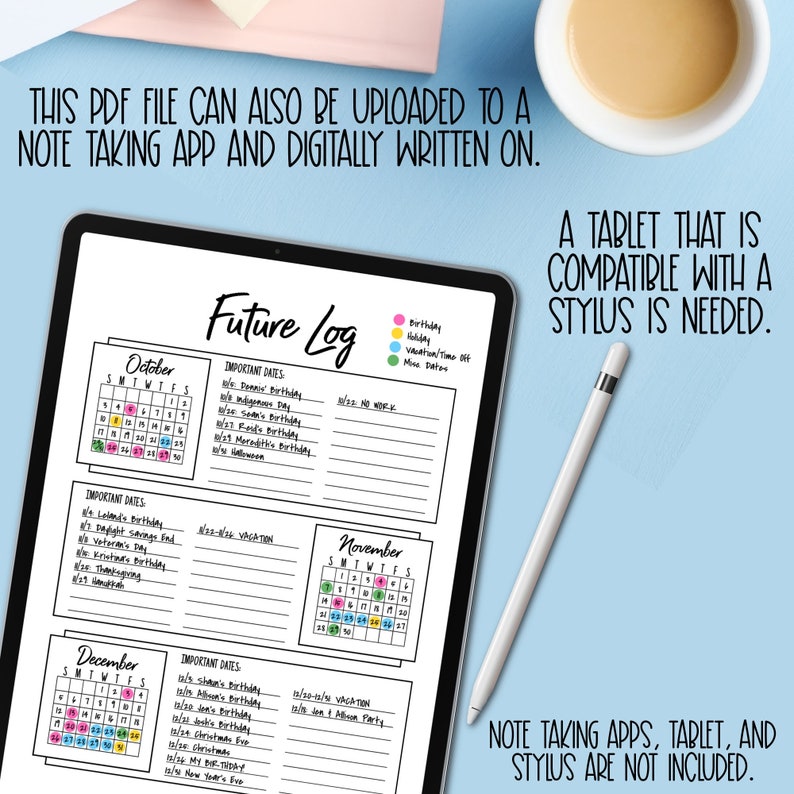 Printable Future Log, Undated Future Log, Year at a Glance, Undated ...
