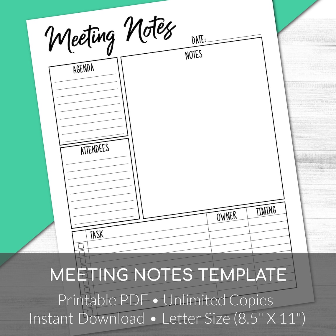 Printable Meeting Notes Template Work Day Organizer Office - Etsy