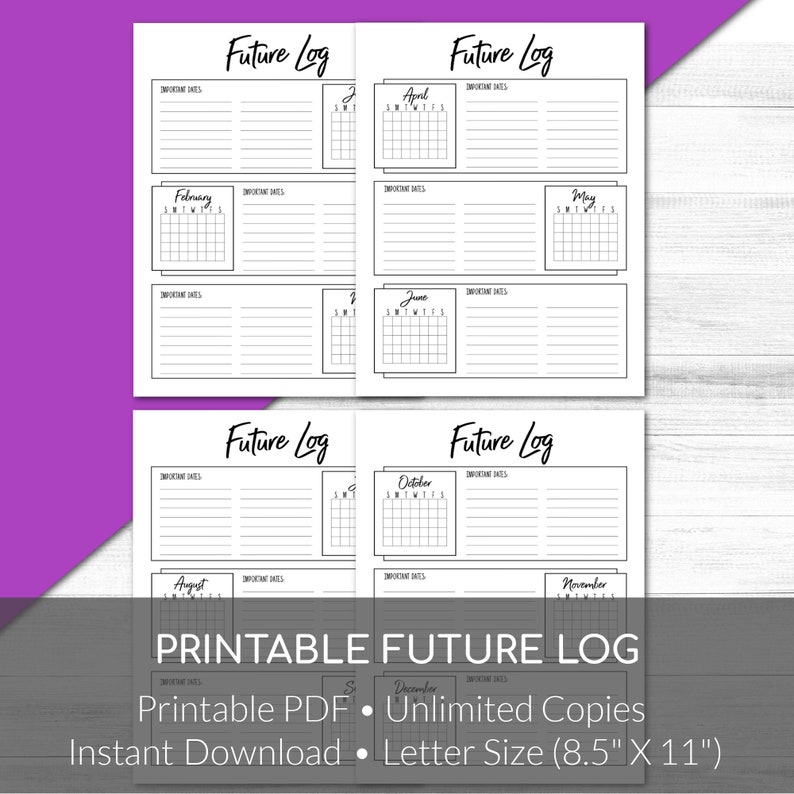 Printable Future Log, Undated Future Log, Year at a Glance, Undated ...