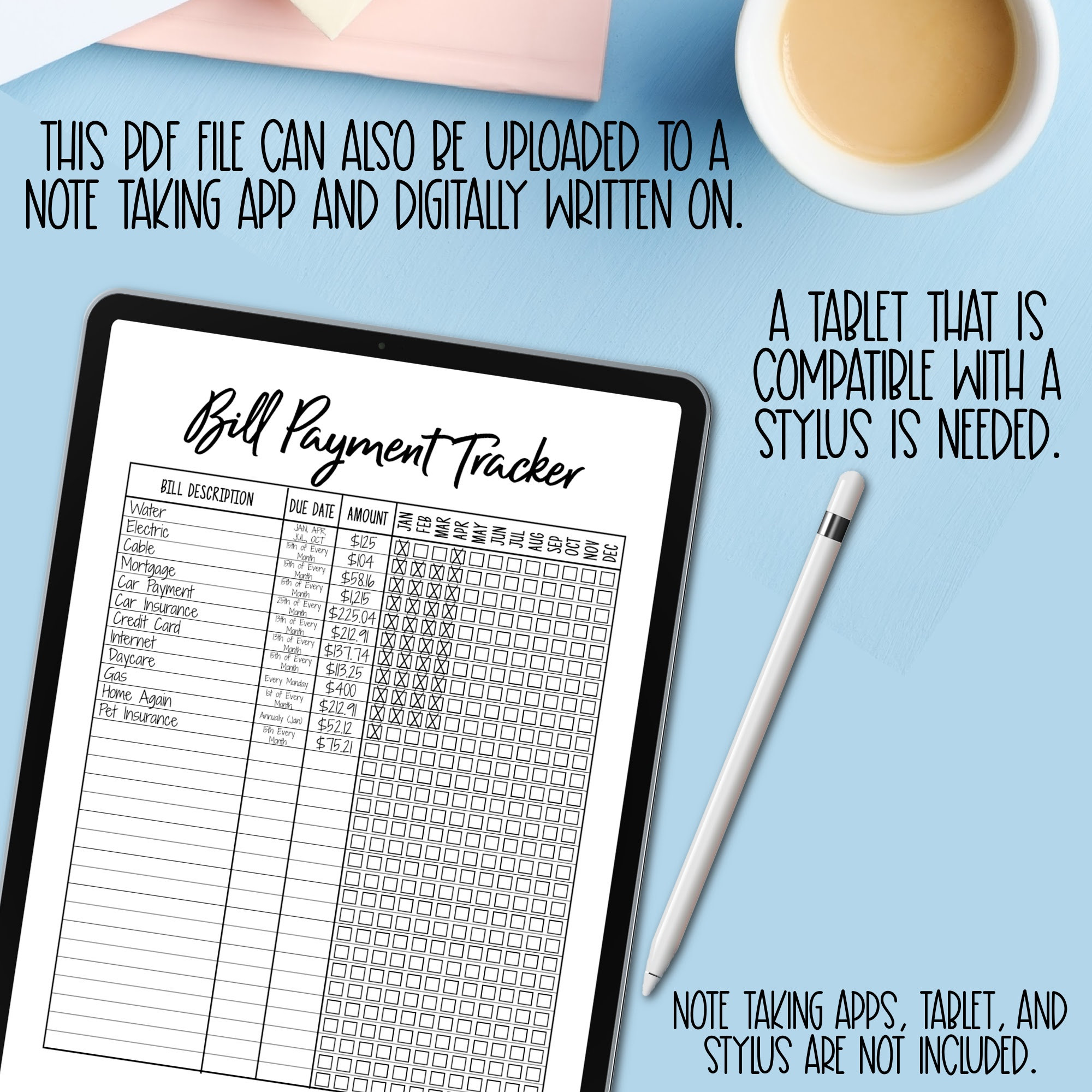 Bill Tracker, Budget Planner, Daily Planner, Printable Planner, Student ...