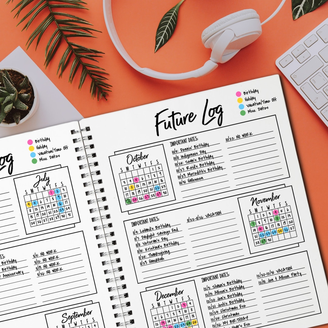 Printable Future Log, Undated Future Log, Year at a Glance, Undated ...