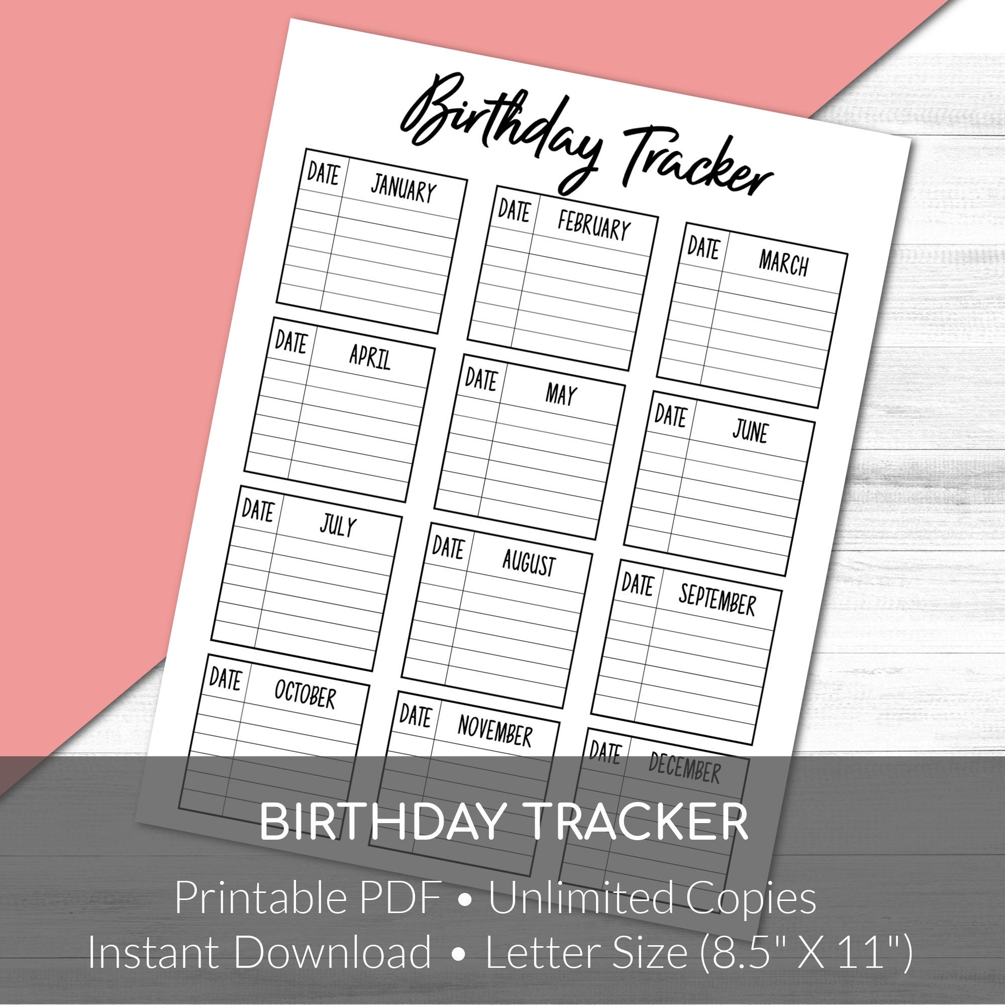 Printable Birthday Tracker Birthday Planner Birthday List | Etsy