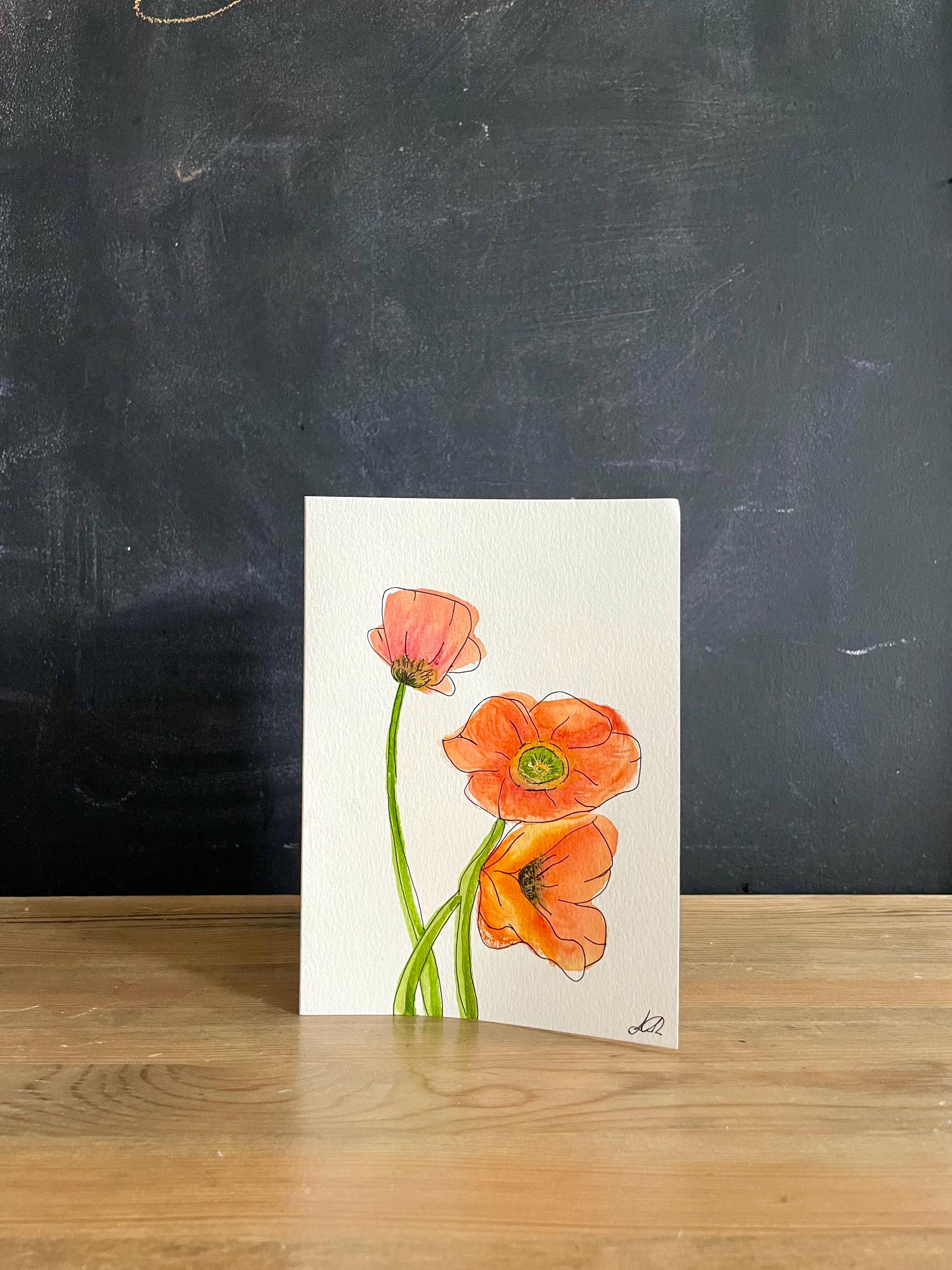Hand-painted Flowers Blank Card - Etsy