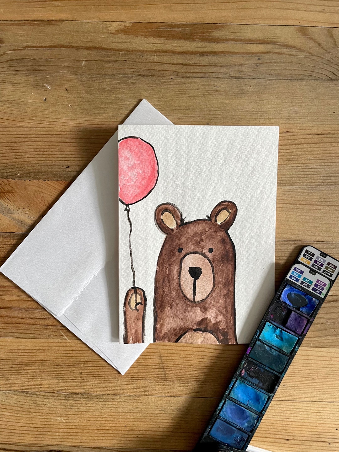 Hand-painted Watercolour Card of Bear - Etsy