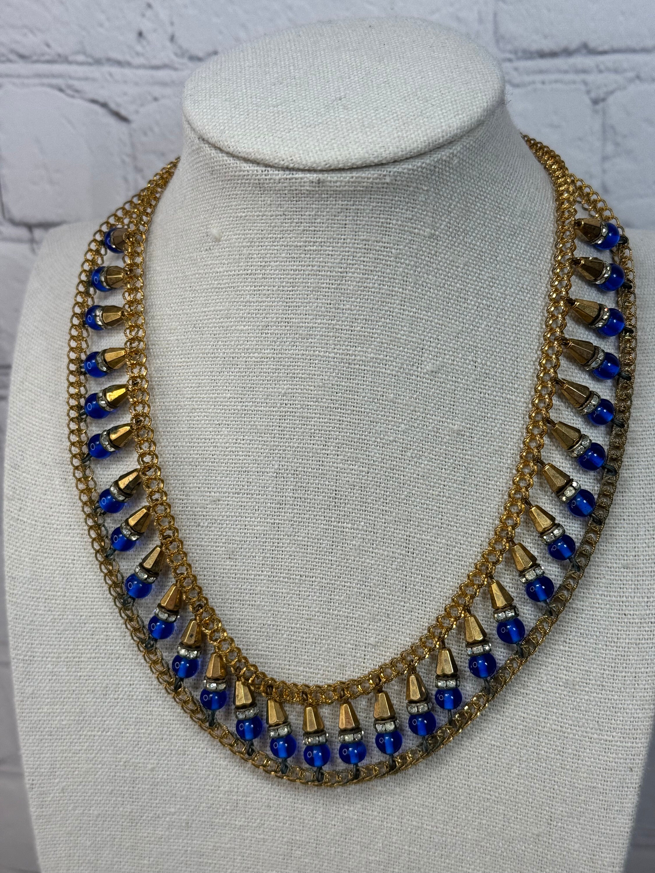 Vintage Cobalt Blue Glass & Roundel Clear Sparkly Rhinestone Collar ...