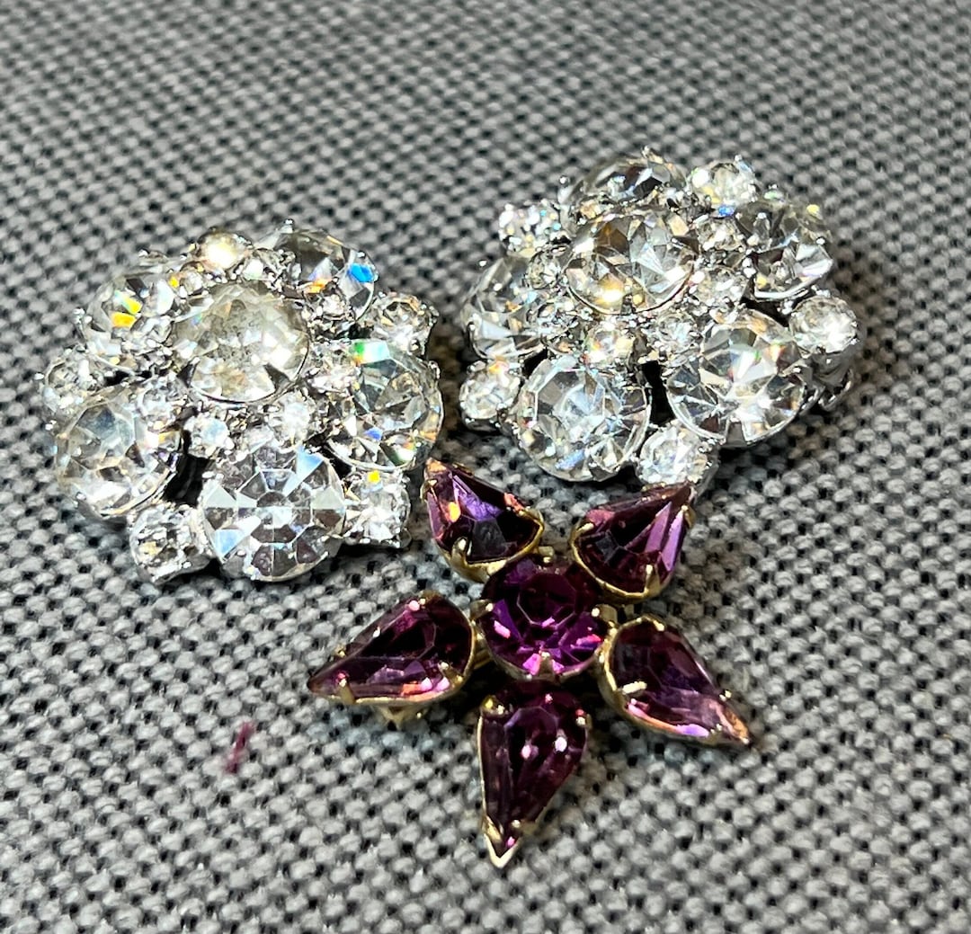 Collection of Three Gorgeous Clear & Purple Sparkly Vintage Stacked ...