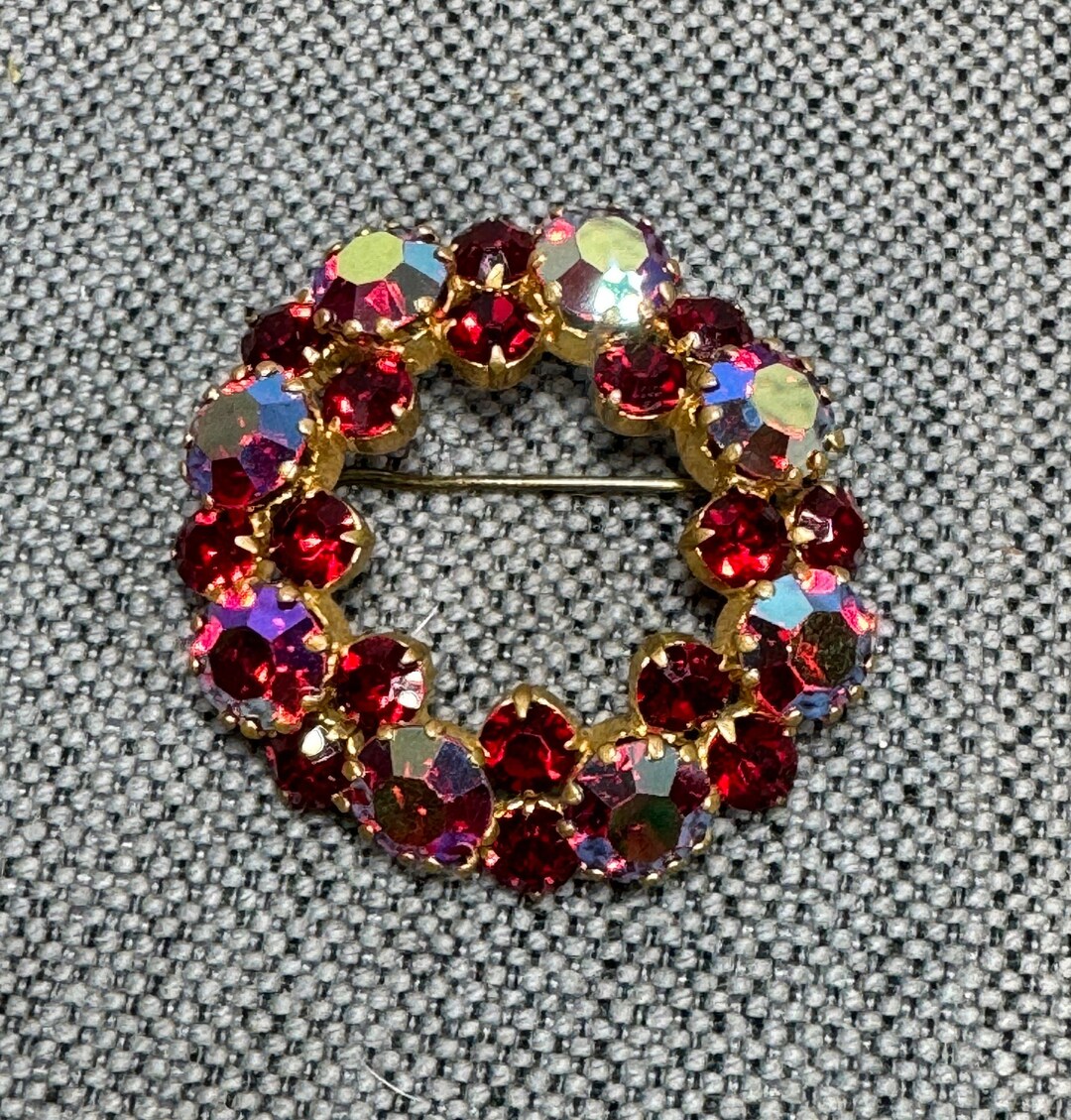 Gorgeous Vintage Deep Ruby Red & Aurora Borealis Rhinestone Crystal ...