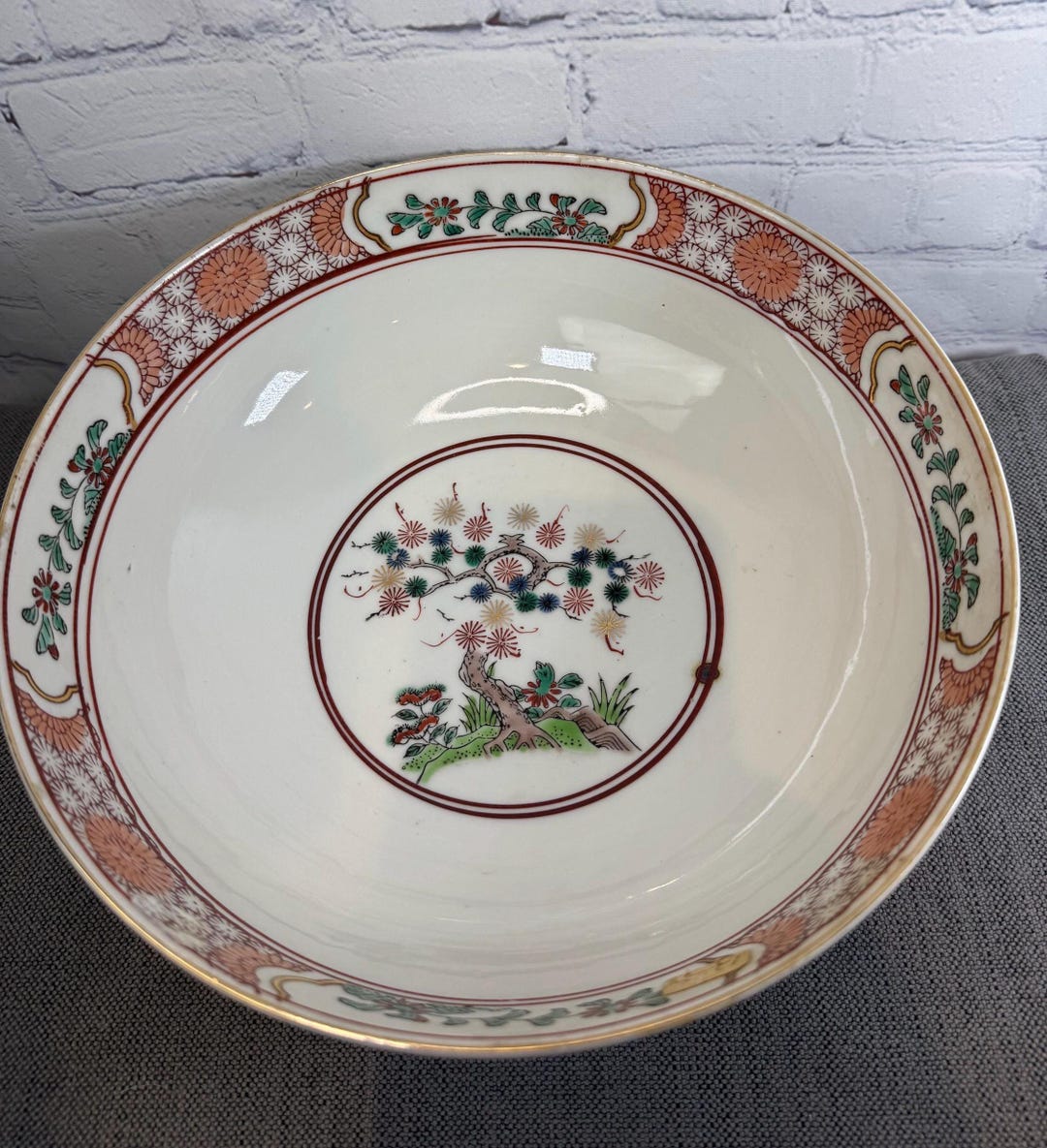Antique Meiji Period Kutani Ware Bowl: Hand-painted Cherry Trees ...