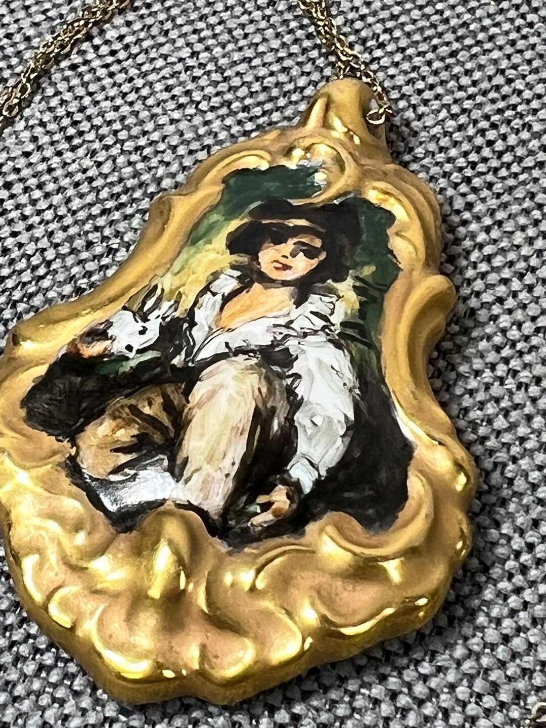 Victorian Large Hand Painted Gilded Portrait Porcelain Pendant, Artist ...