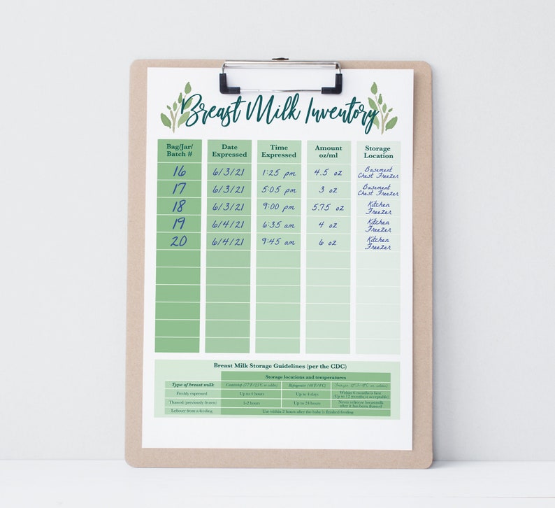 Breast Milk Inventory Printable, Pumping Tracker, Breastmilk Storage ...