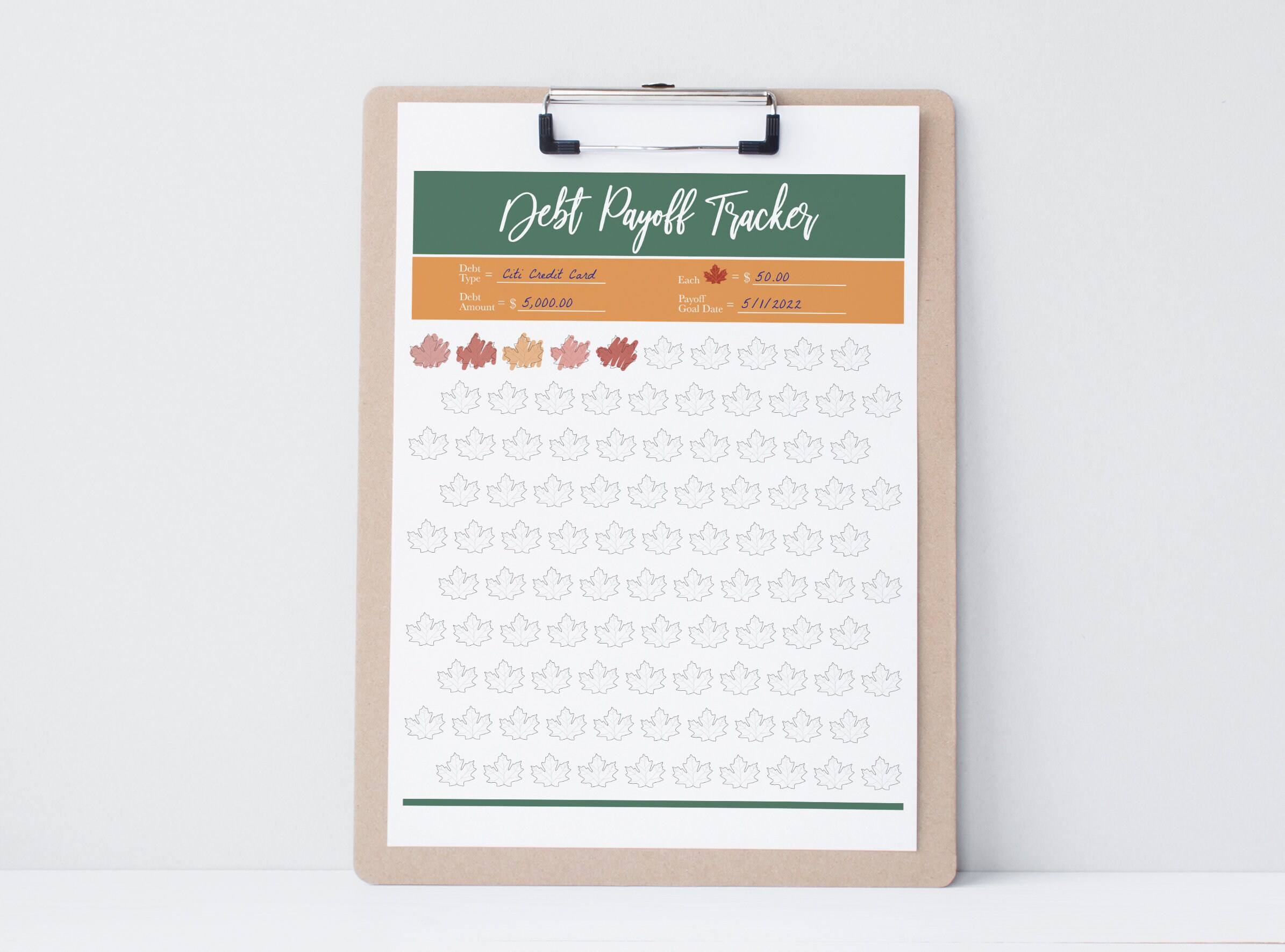 Fall Leaf Debt Payoff Printable Sheet, Debt Payment Tracker, Instant ...