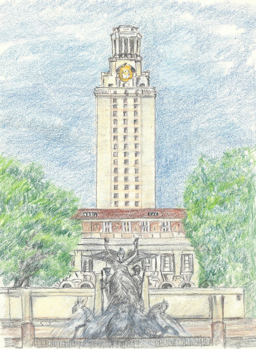 University of Texas Tower With Littlefield Fountain, Austin, Texas - Etsy