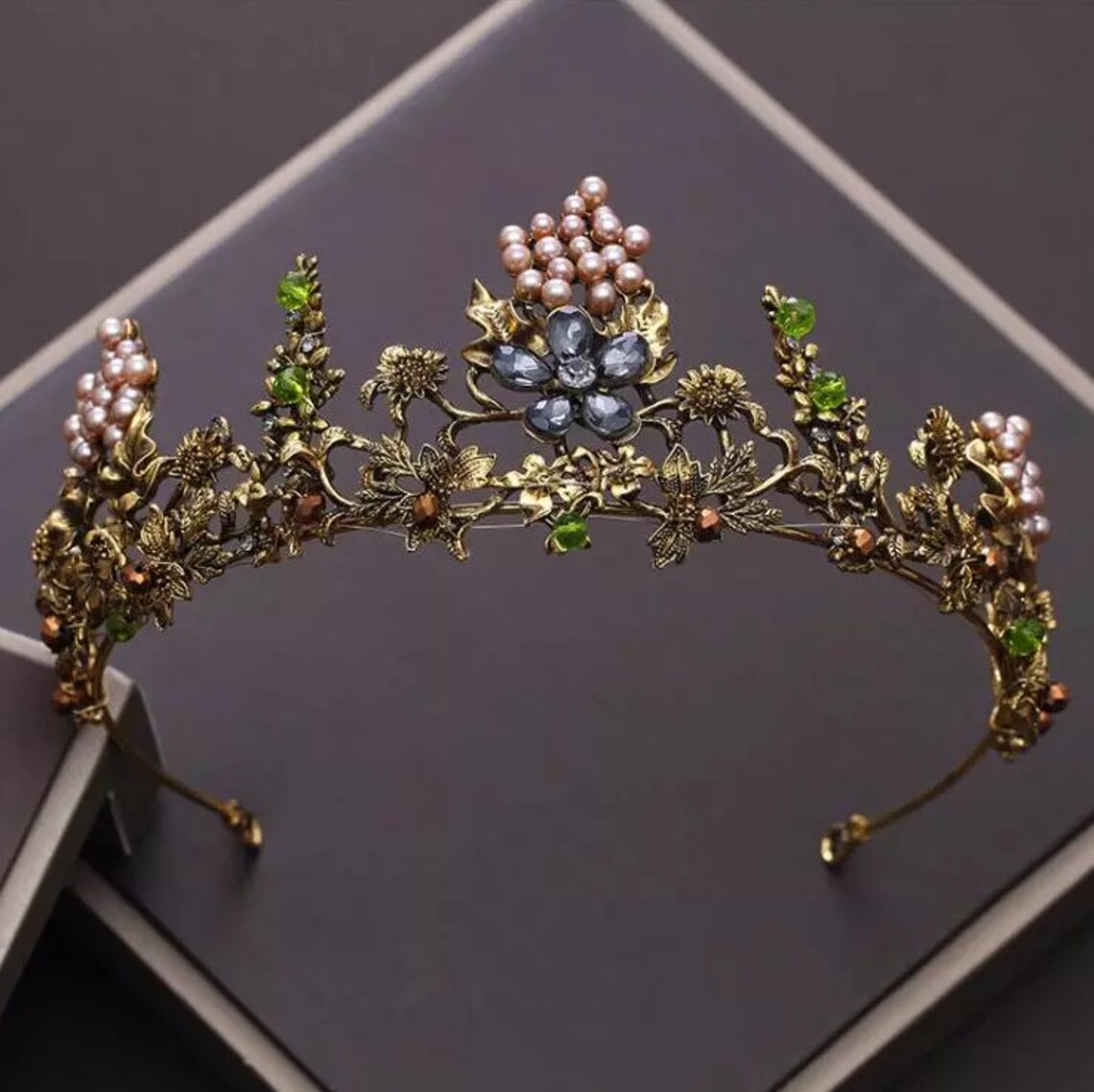 Gold Vintage Tiara With Floral Beads and Rhinestones Wedding - Etsy