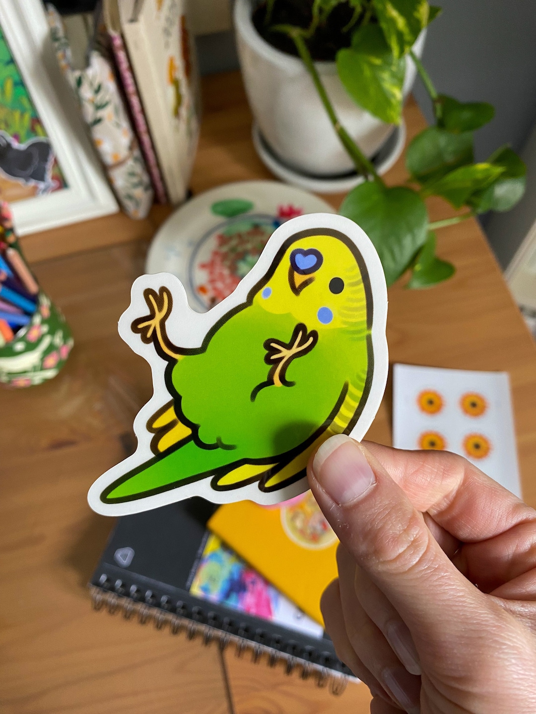 Green & Yellow Budgie - Clear Vinyl Sticker - Etsy