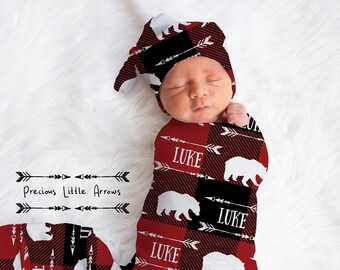 Personalized Plaid Bear Swaddle Set/ Custom Bear Baby Blanket/ - Etsy