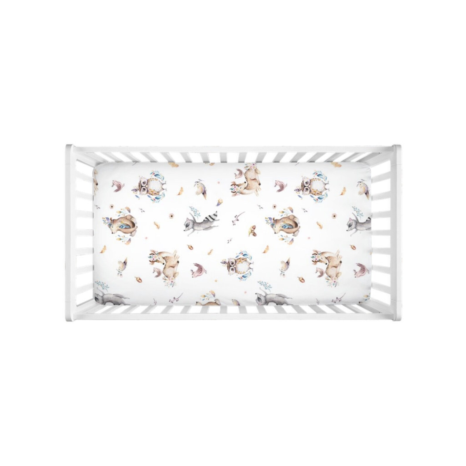 Boho Woodland Animals Crib Sheet Raccoon /floral Deer and Bird - Etsy