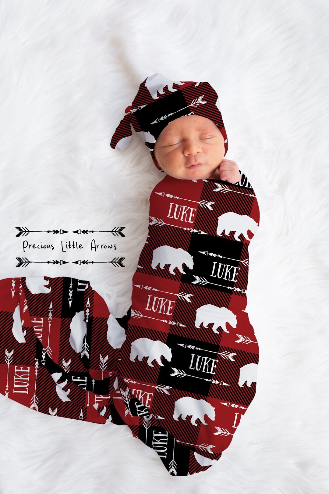 Personalized Plaid Bear Swaddle Set/ Custom Bear Baby Blanket/ Woodland ...