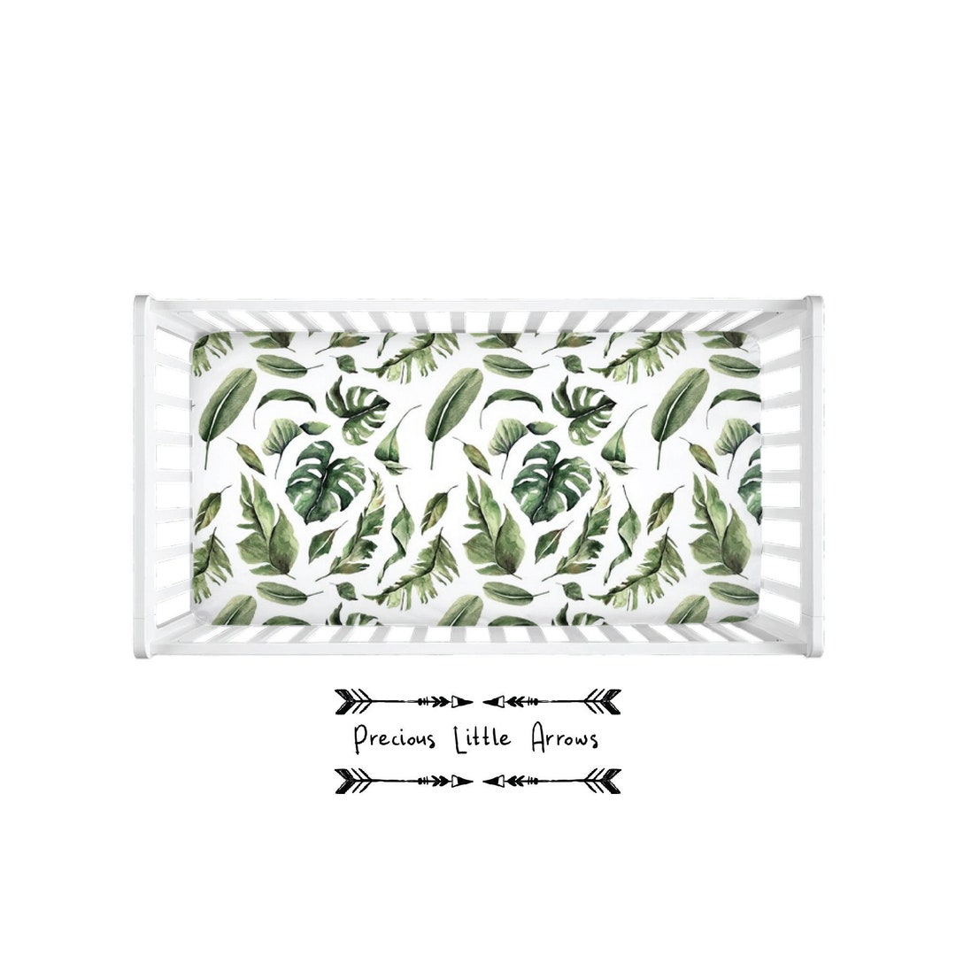 Tropical Palm Leaves Crib Blanket, Jungle Green Crib Sheet, Green Palm ...