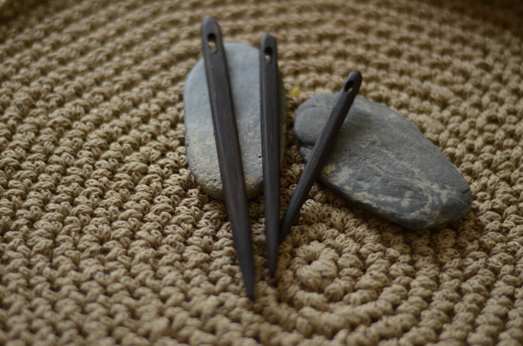 Wooden Black Oak Needles / With Case / Set of 3 / Handcarved Needle ...