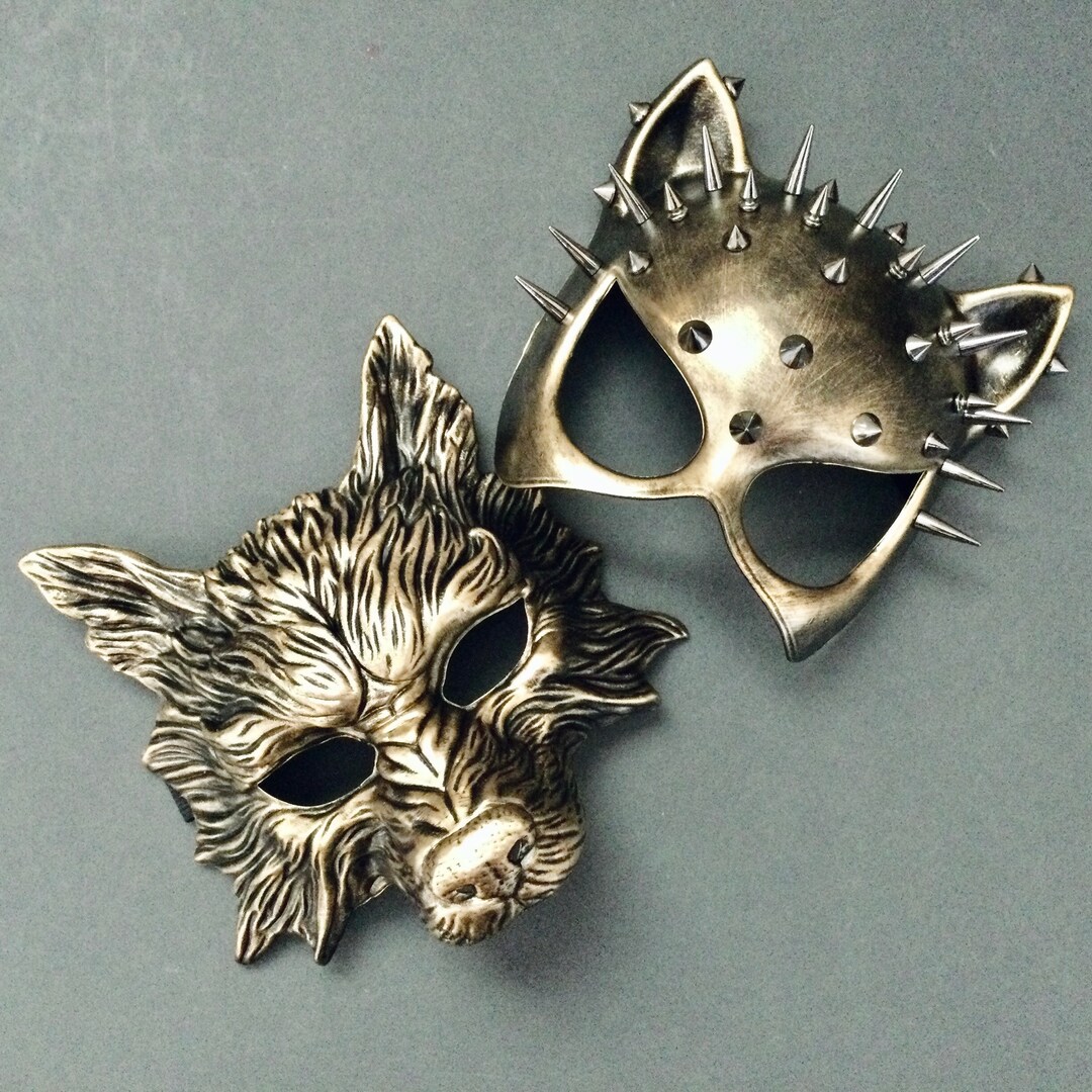 Steampunk Brass Gold Wolf Man Mask Cat Woman Mask Cosplay Costume Party ...