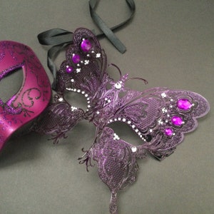 Purple Masquerade Ball Eye Butterfly Mask Pair Sparkling Crystals Prom ...