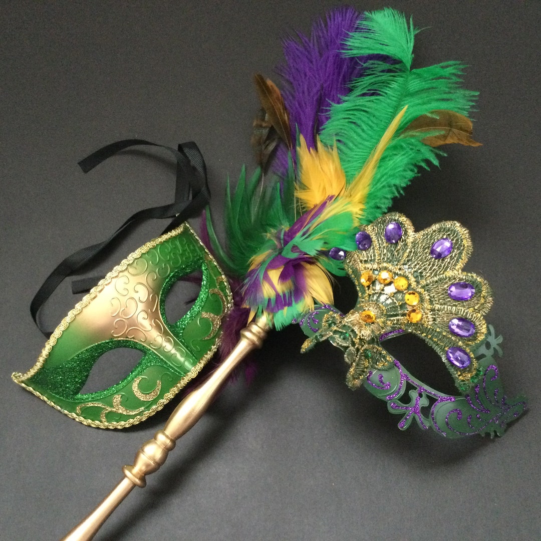 Mardi Gras Masquerade Ball Mask With Stick Carnival Parade Costume ...