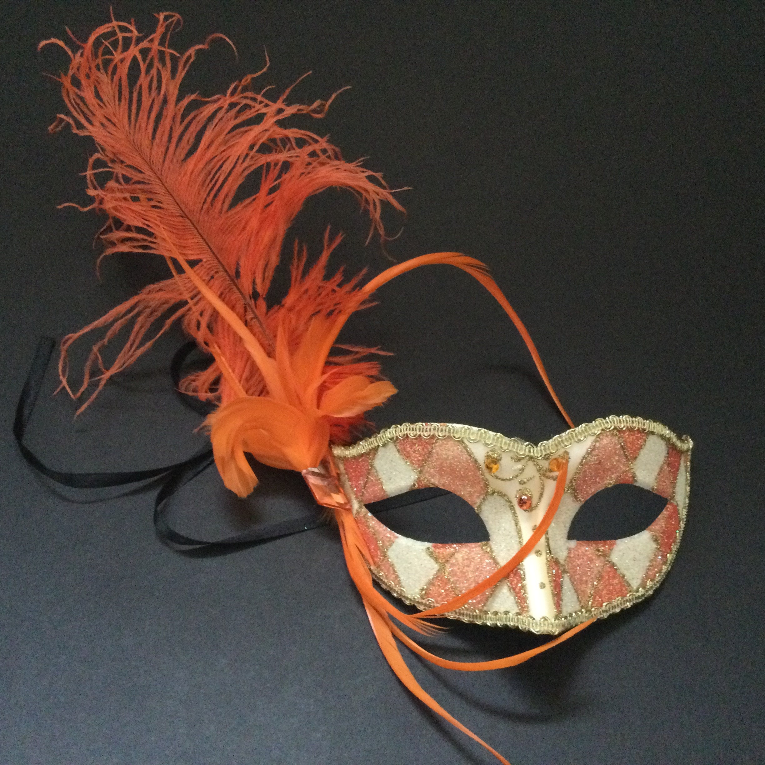 Orange Feather Mask Masquerade
