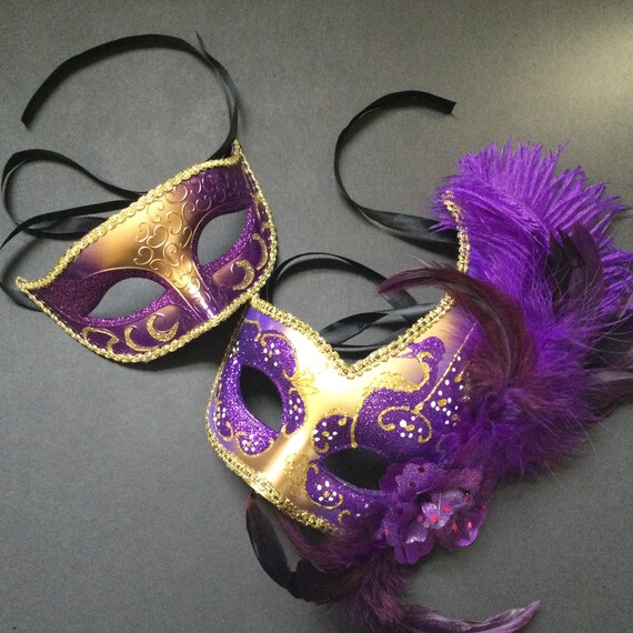 Purple Feather Masquerade Masks