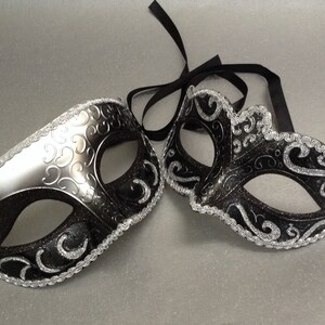 Couple Masquerade Ball Black Silver Eye Mask Pair - Etsy