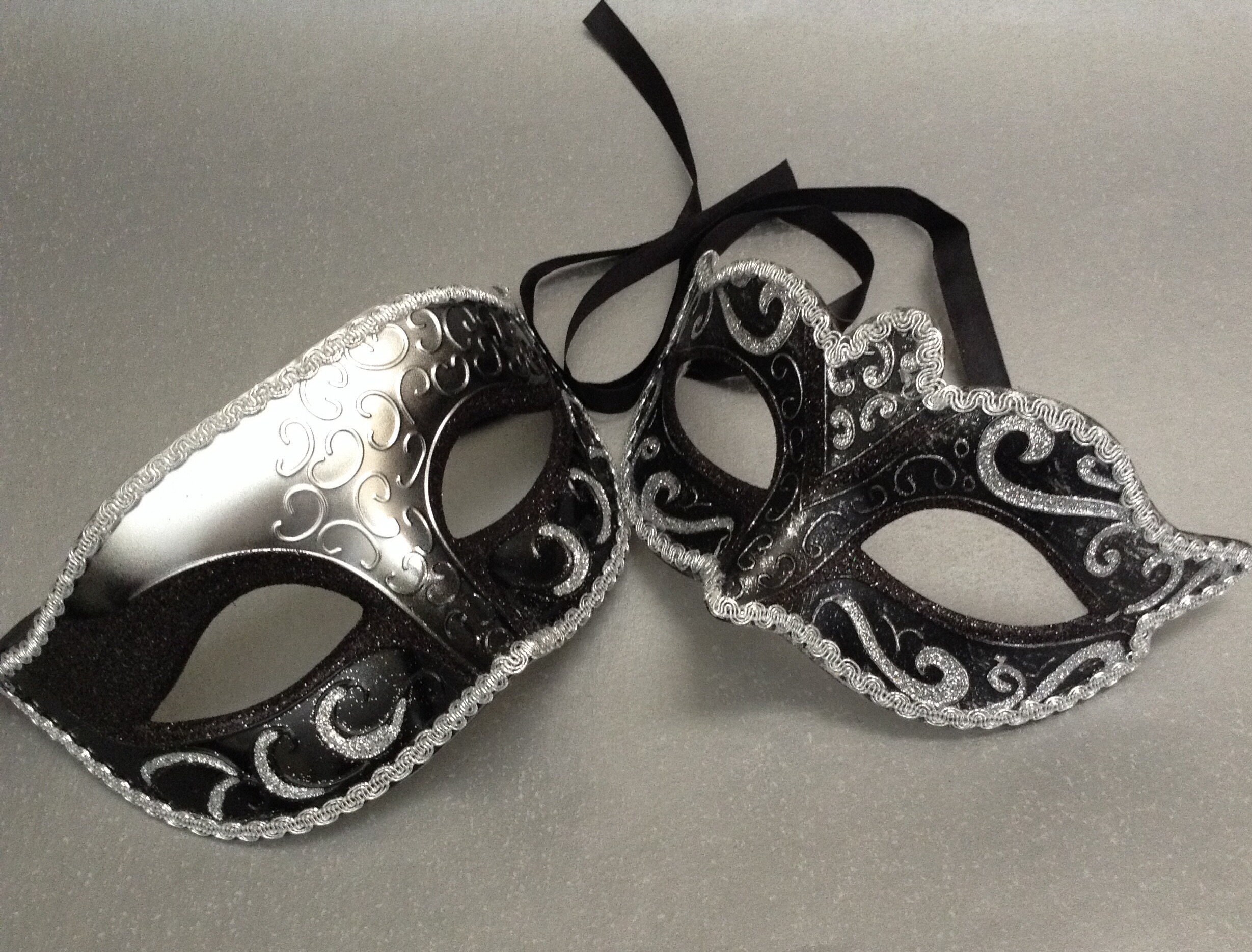 Couple Masquerade ball Black Silver Eye Mask Pair | Etsy